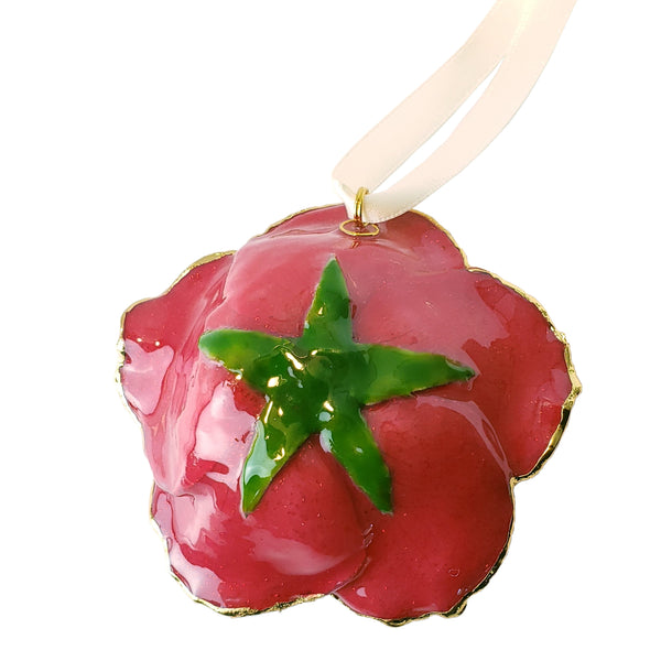 Forever Rose Ornament - 24K Gold Trim Red Sparkle - The Forever Rose