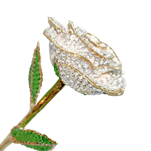 Custom 24K Gold Trim Frozen White Sparkle Forever Rose with Austrian C ...