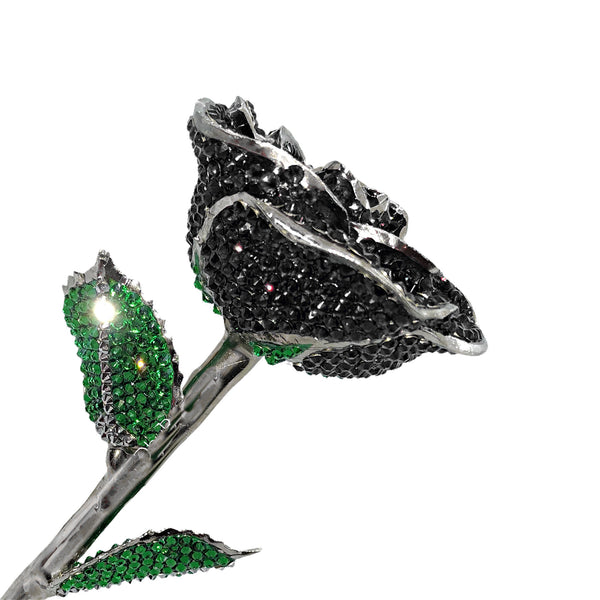 Custom Platinum Trim Black Forever Rose with Austrian Crystals Solid C ...